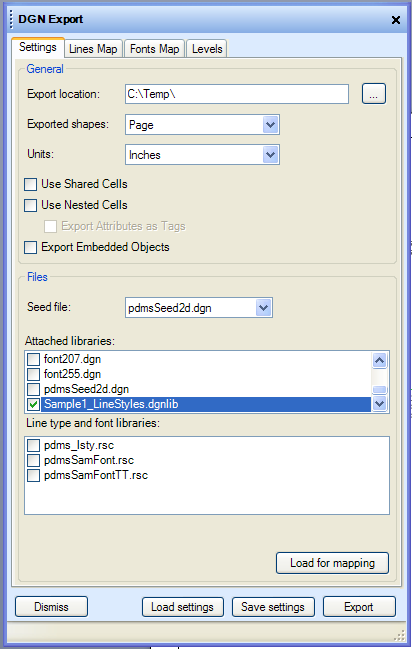 DGN Export - Settings Tab