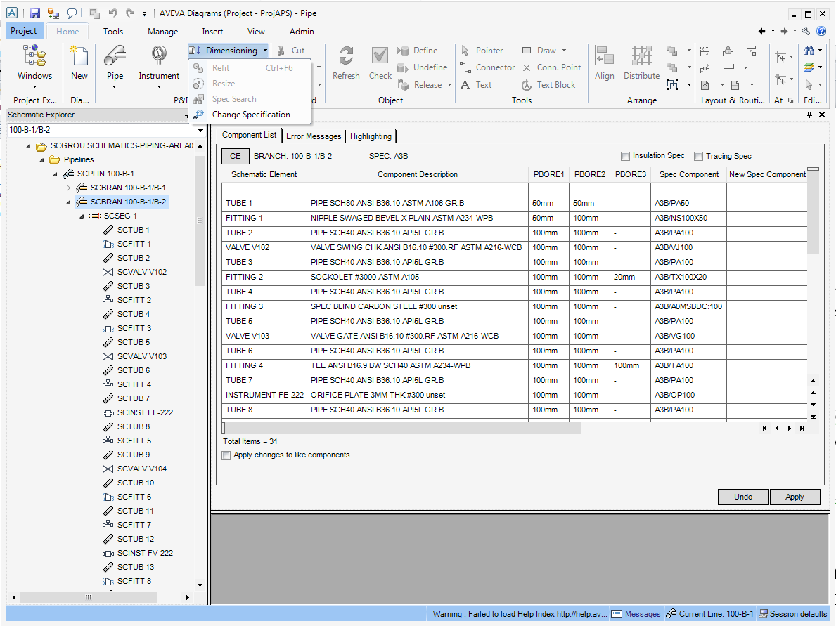 Pipeline Inline Components Bore and Specification