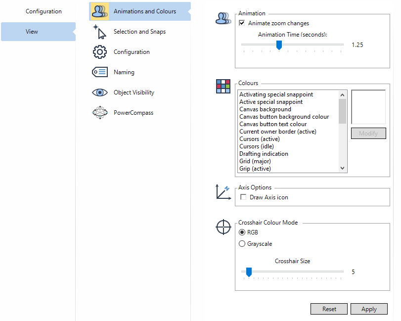 Animation and Colour Display Options